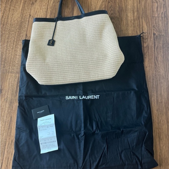 Saint Laurent | Bags | Yves Saint Laurent Ysl Beige And Black Raffia ...
